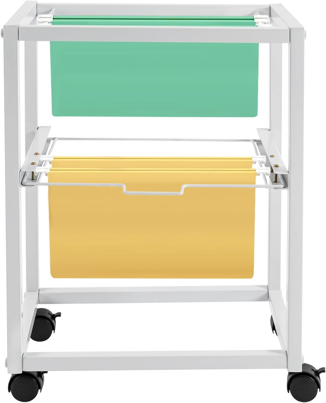 LOYALHEARTDY 2-Tier Metal Rolling File Cart with Wheels, Hanging File ...