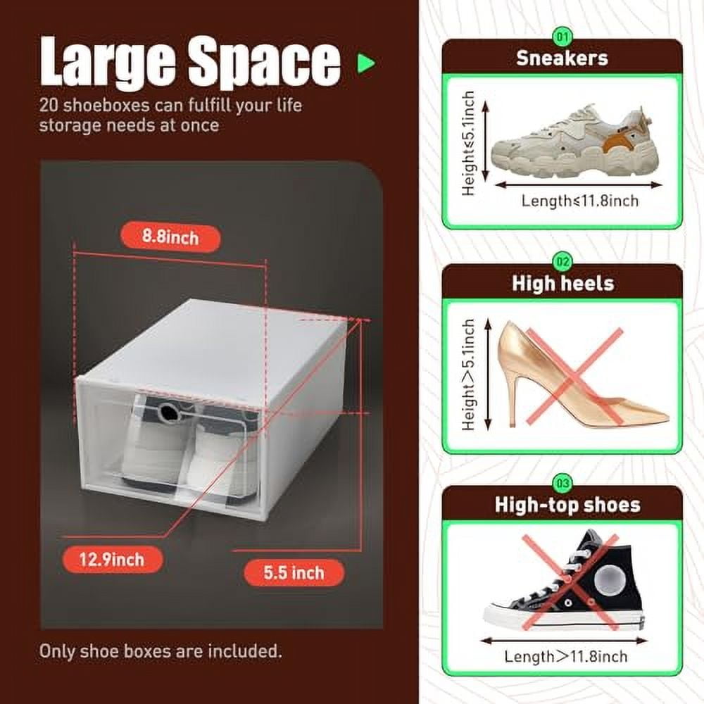 LOYALHEARTDY 20 PCS Shoe Storage Boxes Clamshell Clear Shoe Boxes ...