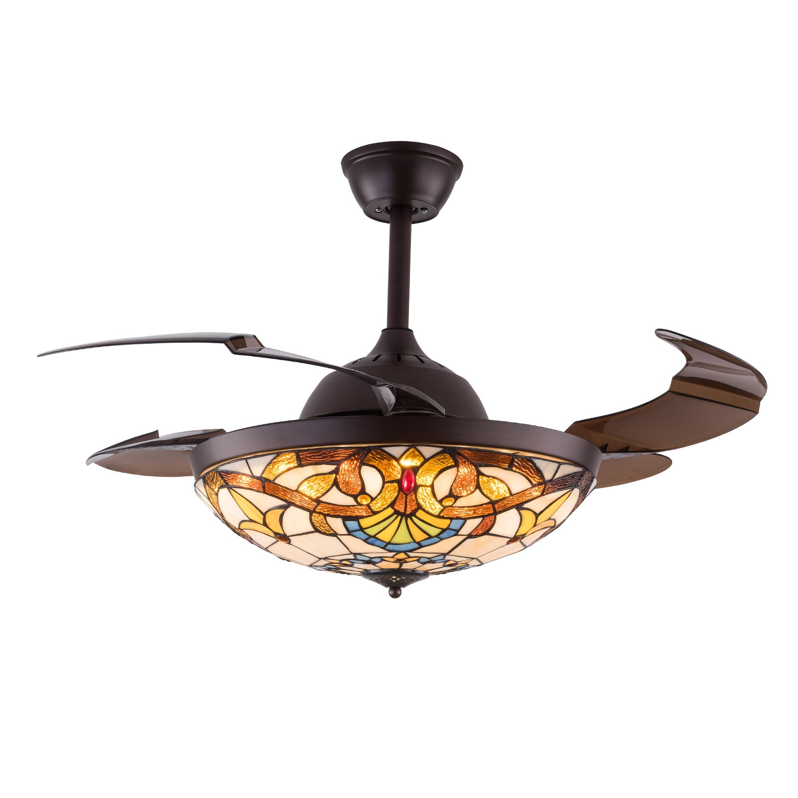 "Loyalheartdy 42"" Tiffany Glass Ceiling Fan, 4 Blade LED Chandelier, 3 ...