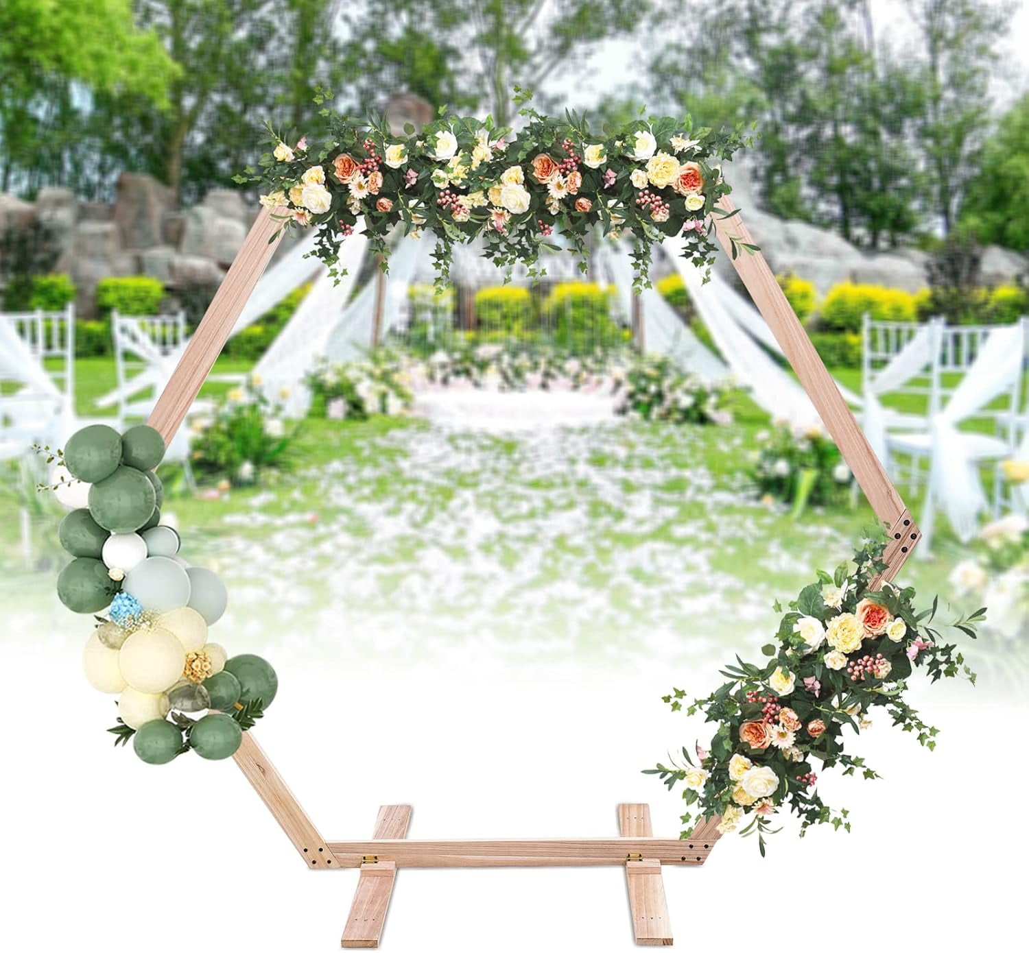 LOYALHEARTDY 7.1Ft x 6.1Ft Wedding Arch,Hexagon Wooden Wedding Arch ...