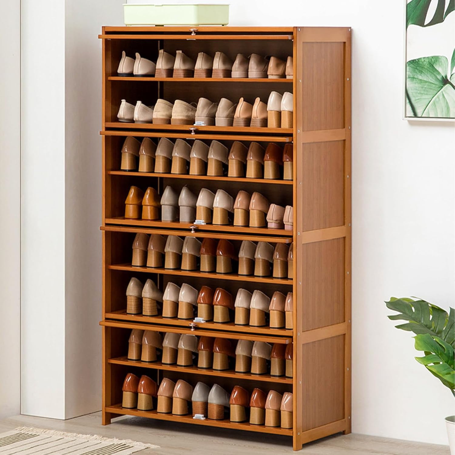 LOYALHEARTDY 8 Tier Tall Bamboo Shoe Storage Cabinet, Free Standing ...