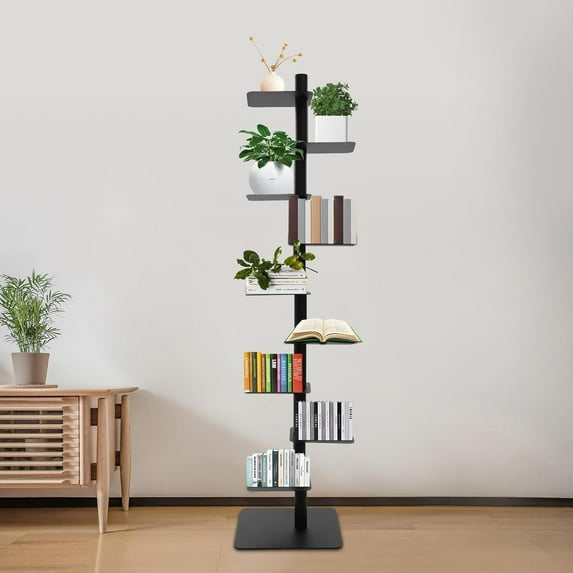 LOYALHEARTDY 9 Tier Metal Spine Bookshelf Tower, Black Vertical Ladder ...