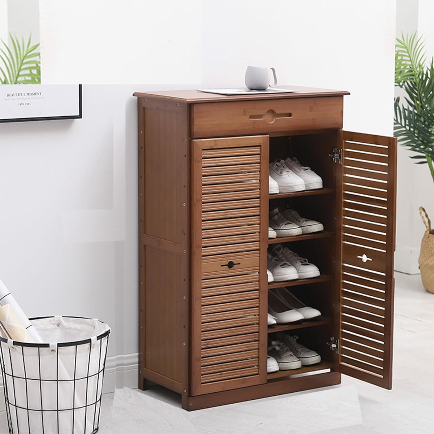 LOYALHEARTDY Bamboo Shoe Storage Cabinet,5 Tier Entryway Shoe Organizer ...