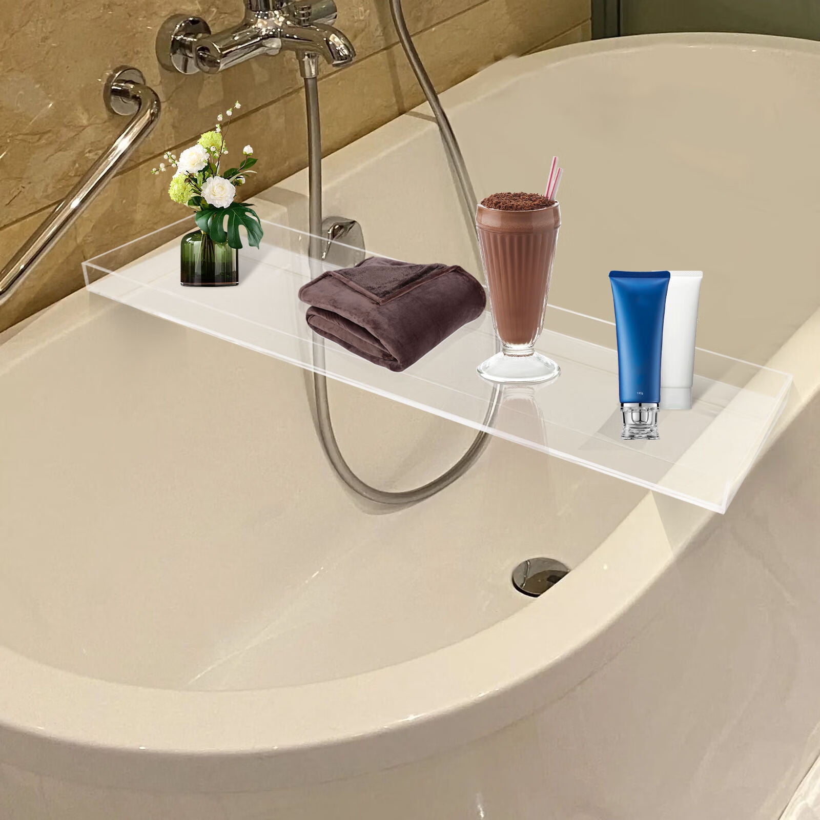 LOYALHEARTDY Bath Tray for Tub, Clear Acrylic Expandable Bathtub Caddy ...