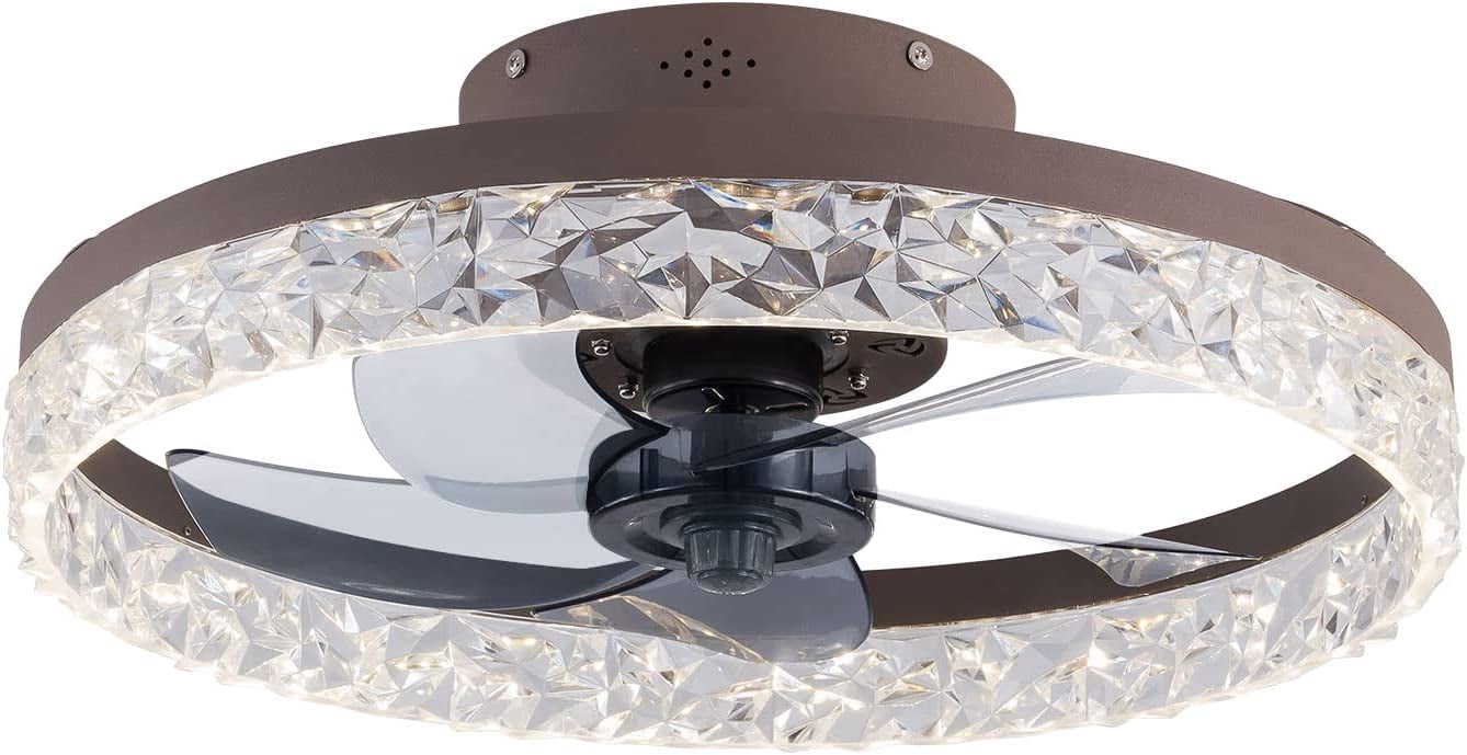 LOYALHEARTDY Flush Mount Ceiling Fan with Lights, 20" Crystal Low ...