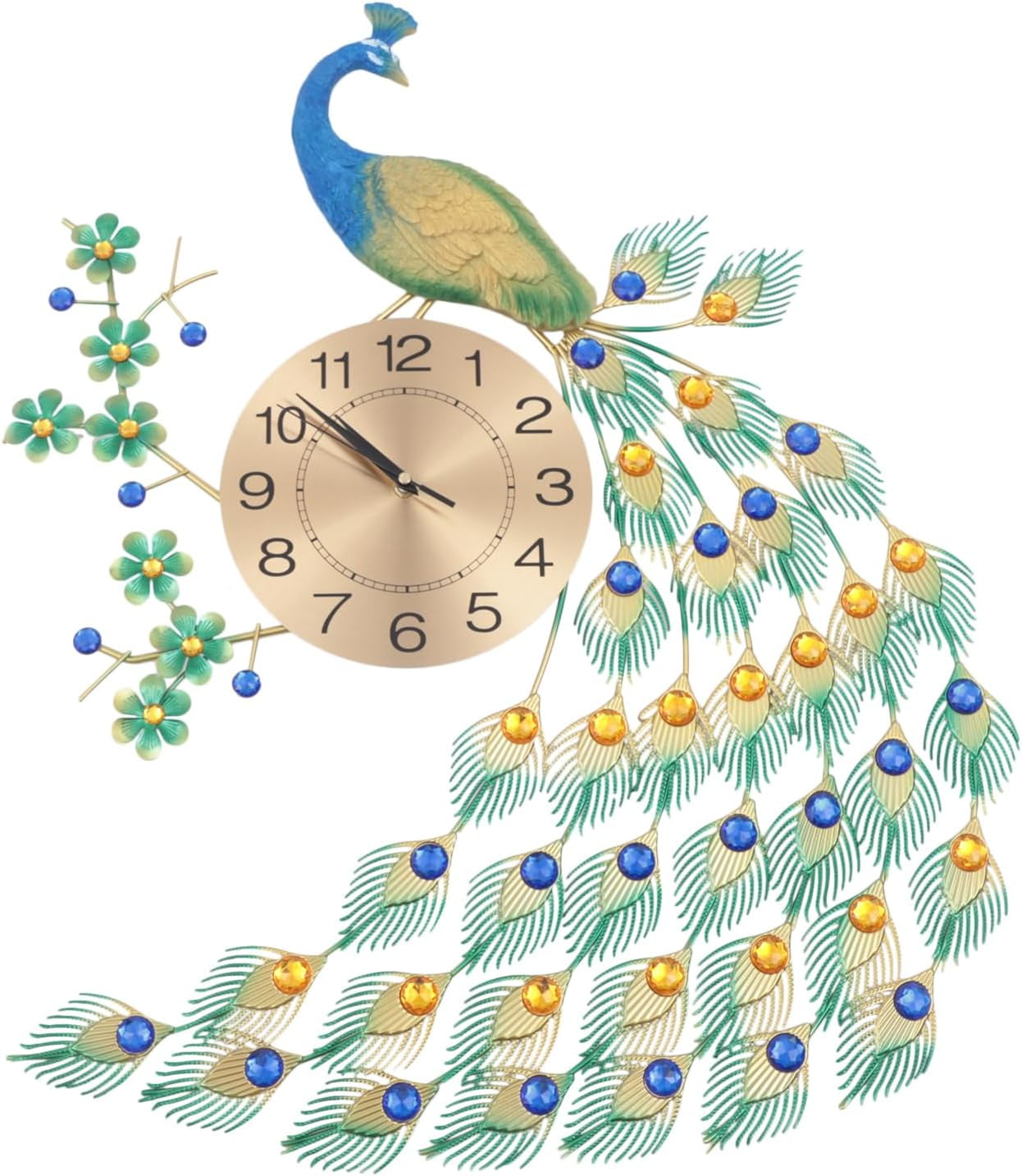 LOYALHEARTDY Large Peacock Wall Clock, 29.53 inch Luxury Peacock Clocks Mute Wall Clock European ...