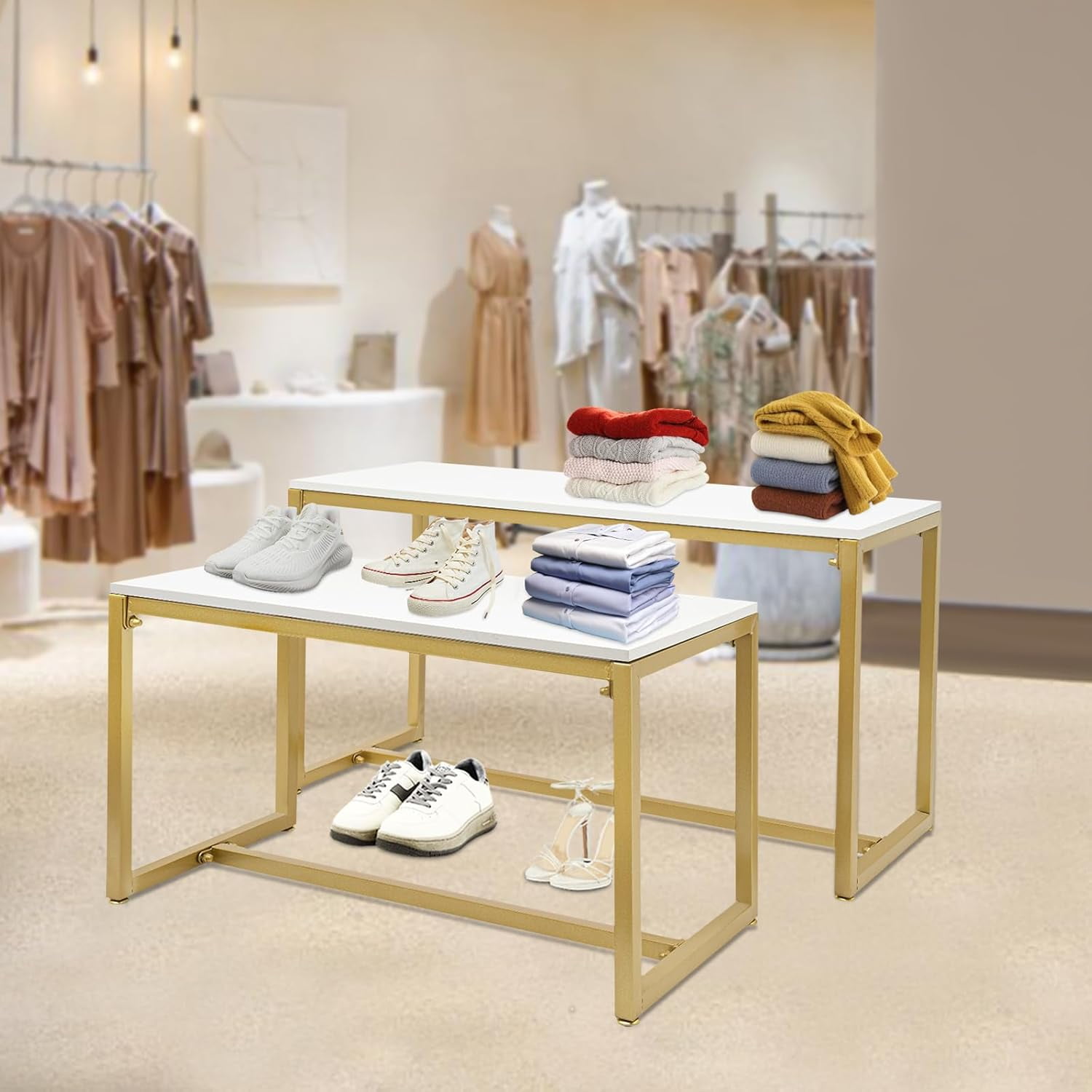 LOYALHEARTDY Metal Shoe Handbag Display Stand, Nesting Tables 2 Piece ...