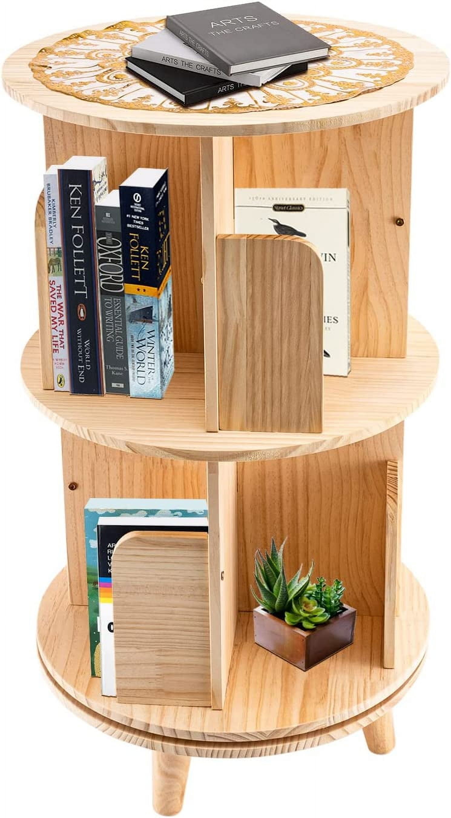 LOYALHEARTDY Rotating Wodden Bookshelf with 4 Legs, 360° Display ...