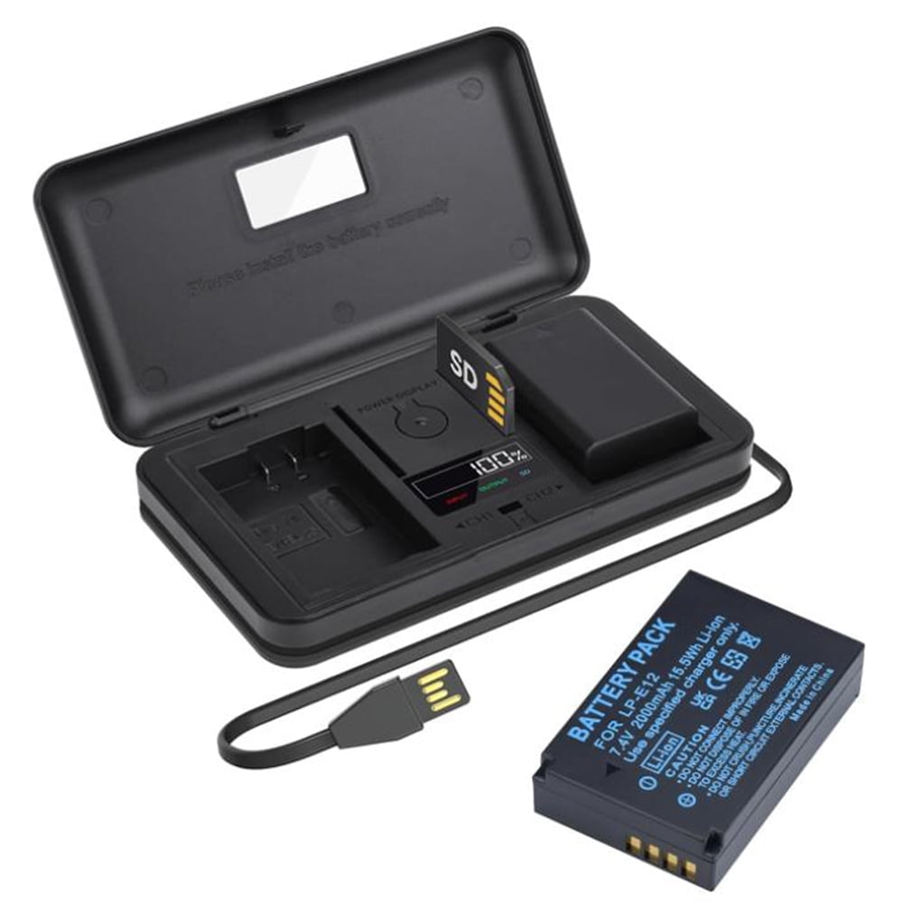 LP-E12 2 Pack 7.4v 2000mAh Batteries with LCD Multi-Functional Battery ...