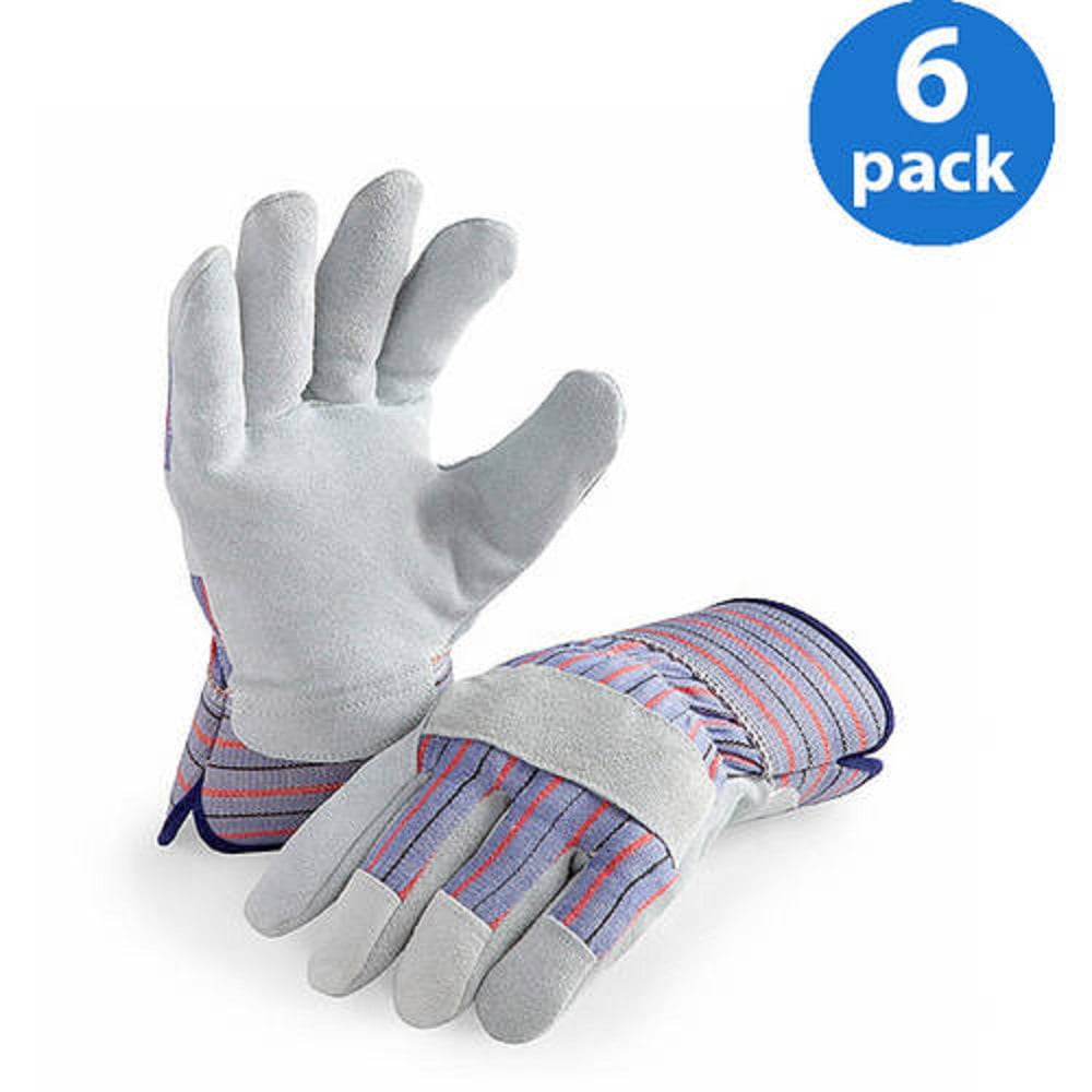Hands On International Leather Palm Work Gloves, 6 Pair Value Pack ...
