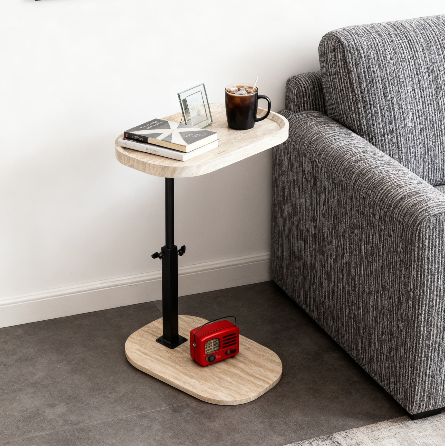 LPAMEOIU Adjustable-Height End Table with 360°Swivel Tabletop,C Shaped ...