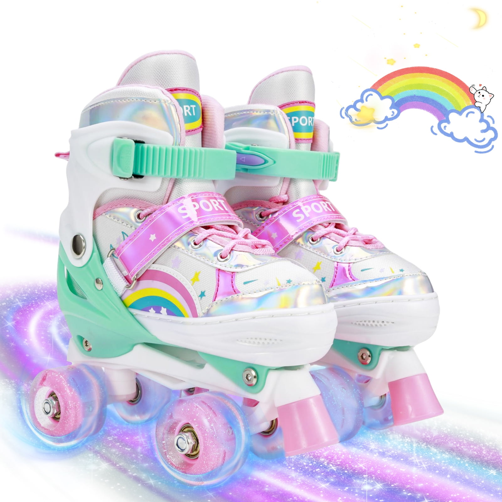 LPAMEOIU Kids Roller Skates with Light up Wheels,Adjustable-Size ...