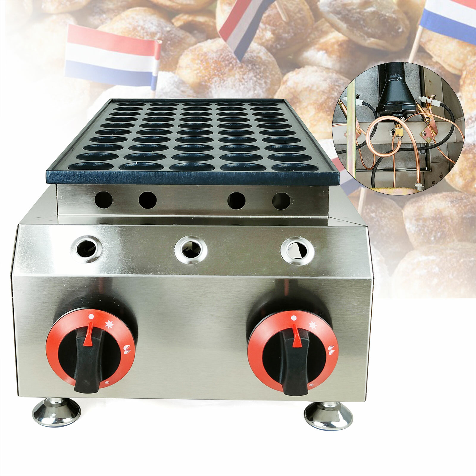 LPG Gas Mini Dutch Pancake Maker Machine 50 Holes Nonstick Poffertjes ...