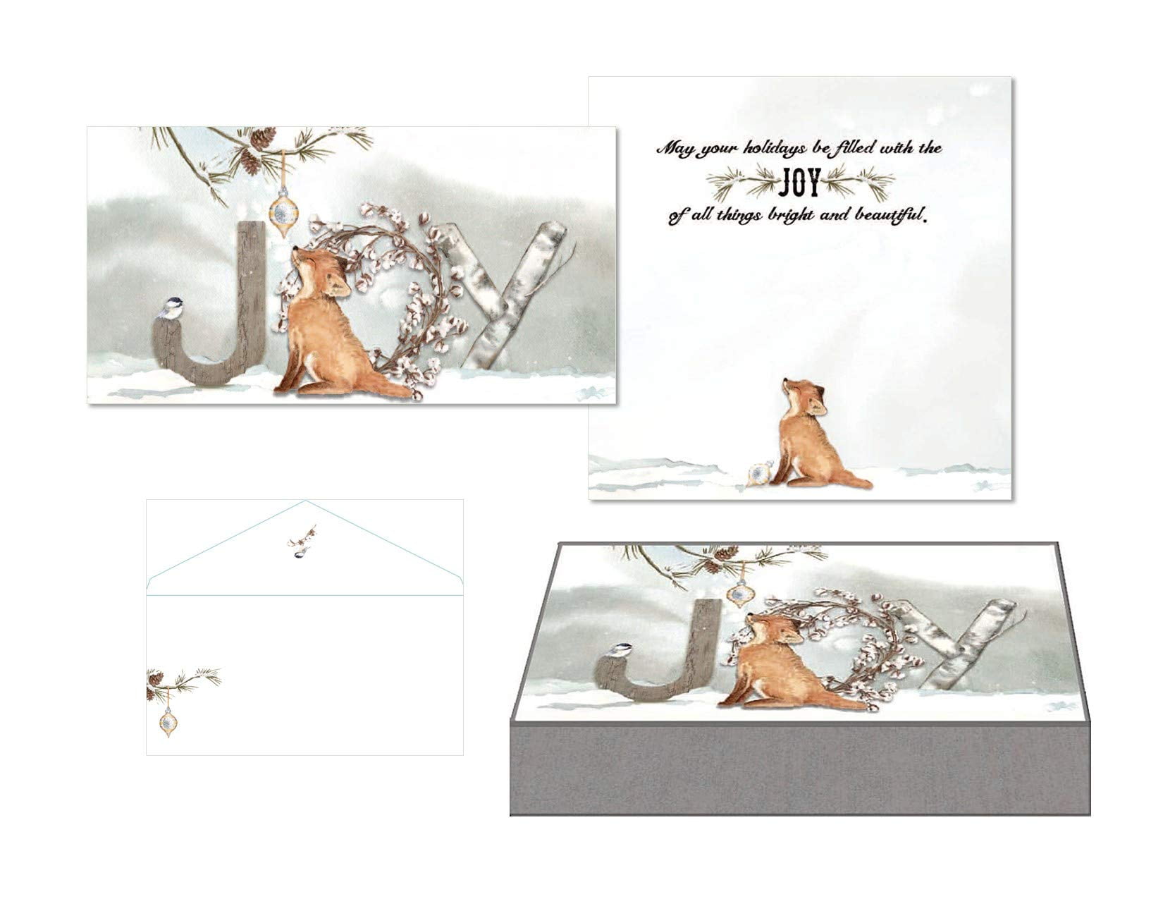 LPG Greetings Joy Fox 14 Mini Long Glitter Embellished Christmas Cards ...