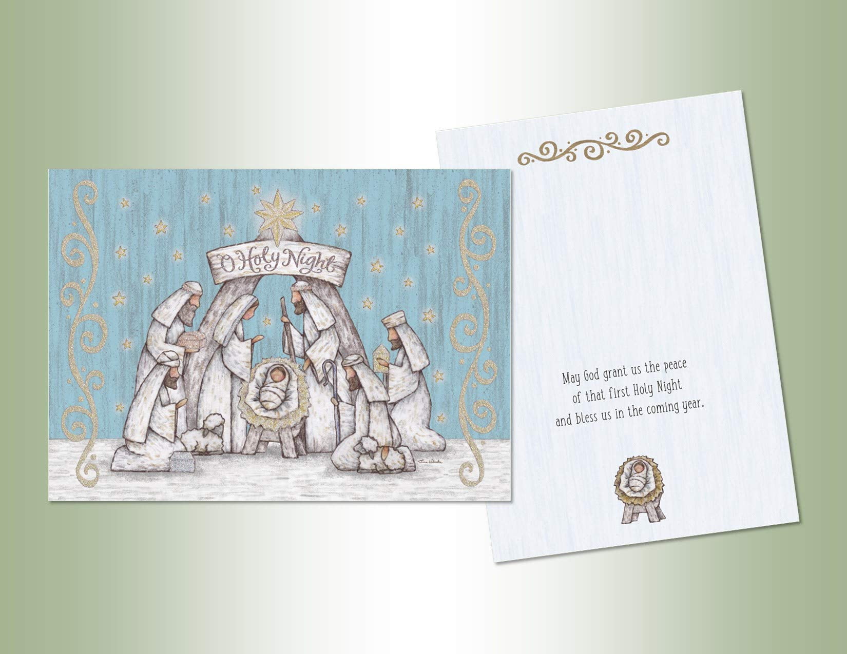 LPG Greetings O Holy Night : Manger Scene on Light Blue Box of 14 ...
