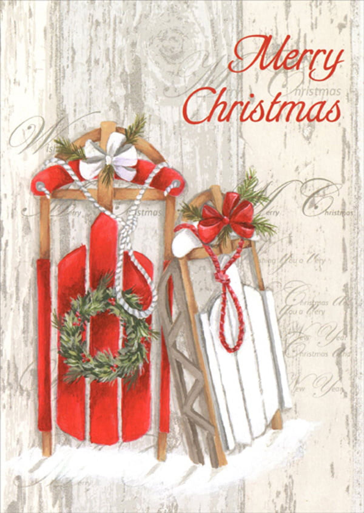 LPG Greetings Red and White Sleds with Bows and Wreath Christmas Card ...