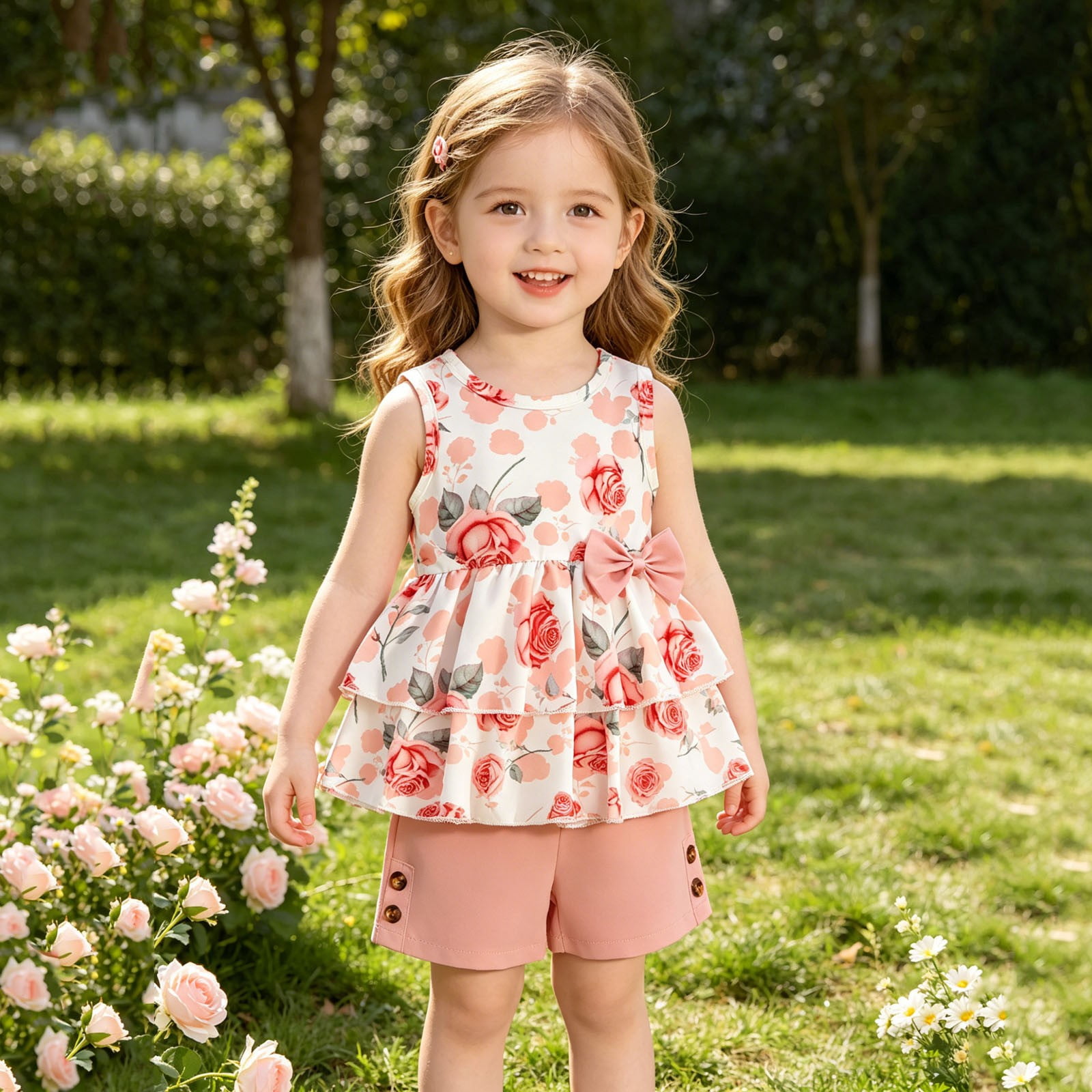 LPKRT Girls 2 Piece Matching Clothing Set Floral Ruffle Sundress And ...