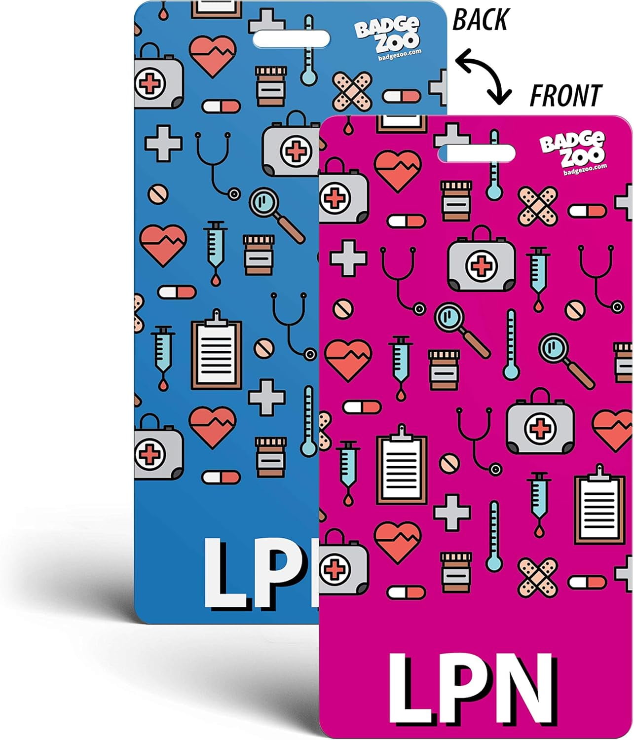 LPN Badge Buddy (20 Pack) - Pink/Blue with Medical Icons - Vertical ...