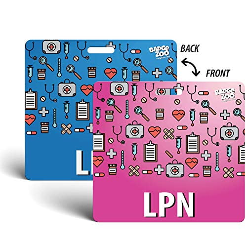 LPN Badge Buddy - Pink/Blue with Medical Icons - Horizontal Badge Id ...