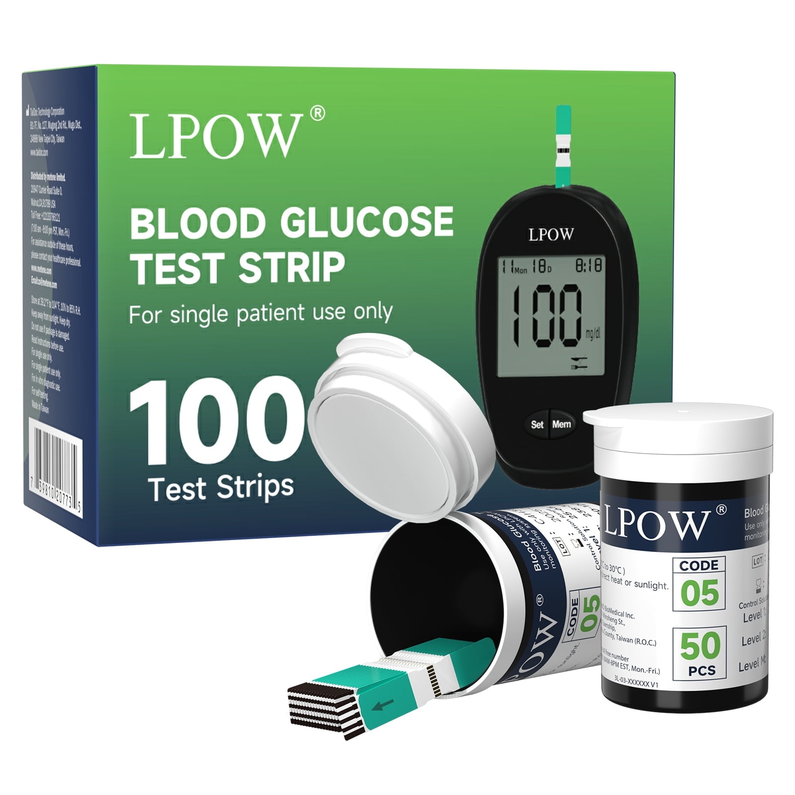 LPOW Home Check Instant Blood Sugar Test Strips - 100 Count, For LPOW ...
