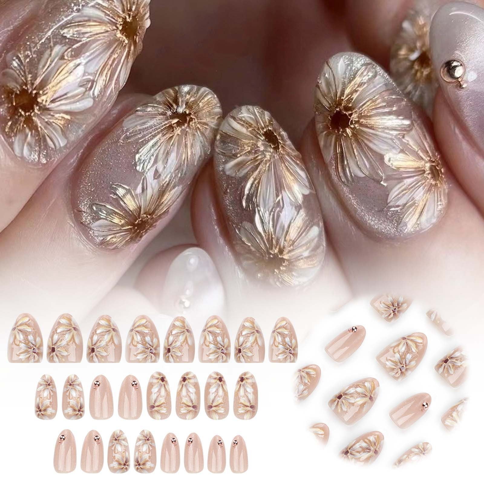 LPSSTORE Flower Wearable Nails 3D Short Short Tip High End Manicure ...