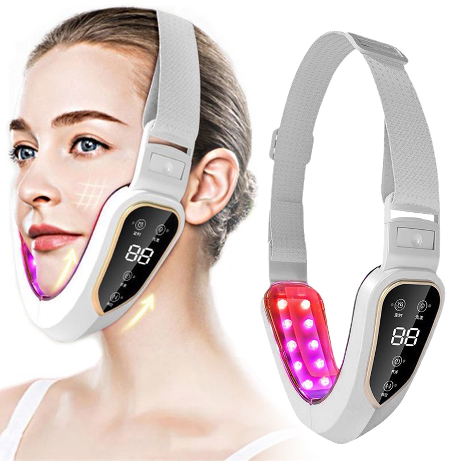 LPSSTORE LED Photon Facial Vibration Massager Double Chin V Face Shaped ...