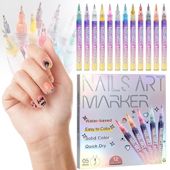 LPSSTORE Nail Markers for 12 Colors Thin Manicure Marker Gel Fine Point ...