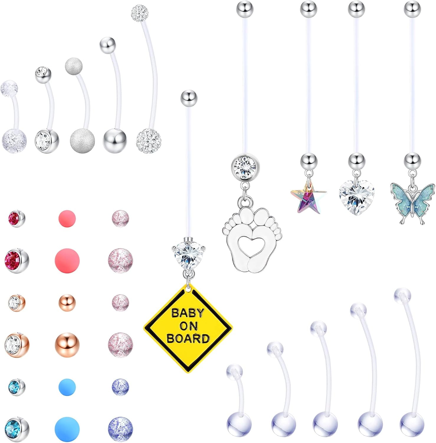 LPWYH Plastic Pregnancy Belly Button Rings Long Bar Navel Rings for ...