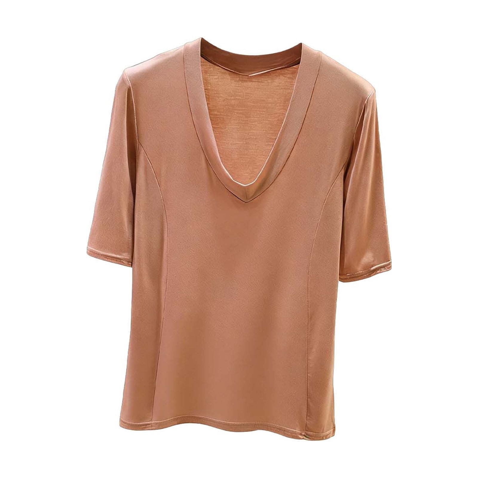 LPZOOGU Women Casual Modal V-Neck Tops Half Sleeve Loose Fit Summer T ...