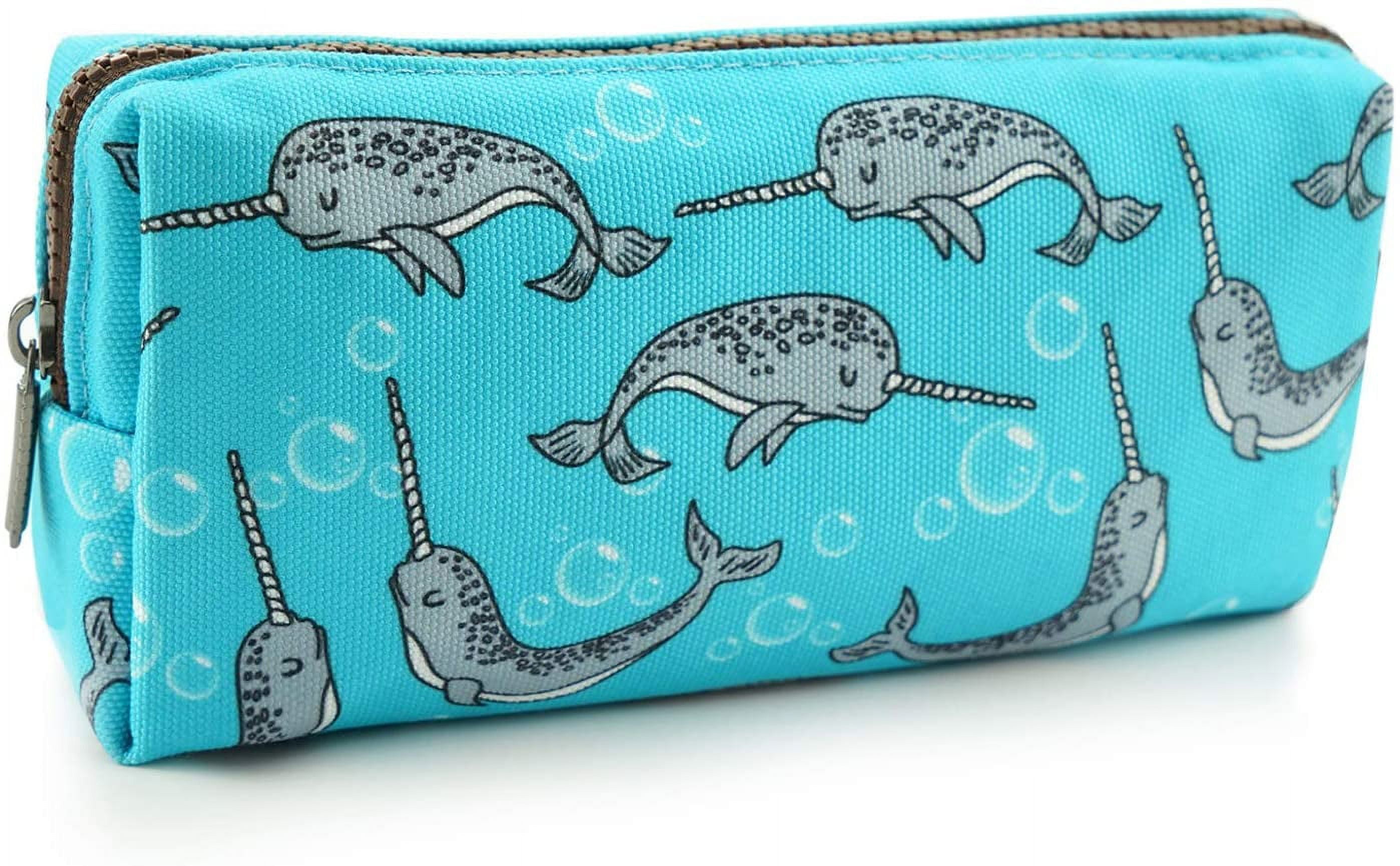 LParkin Cute Narwhal Canvas Pencil Case Pen Bag Pouch Stationary Case Gadget Makeup Cosmetic Bag ...