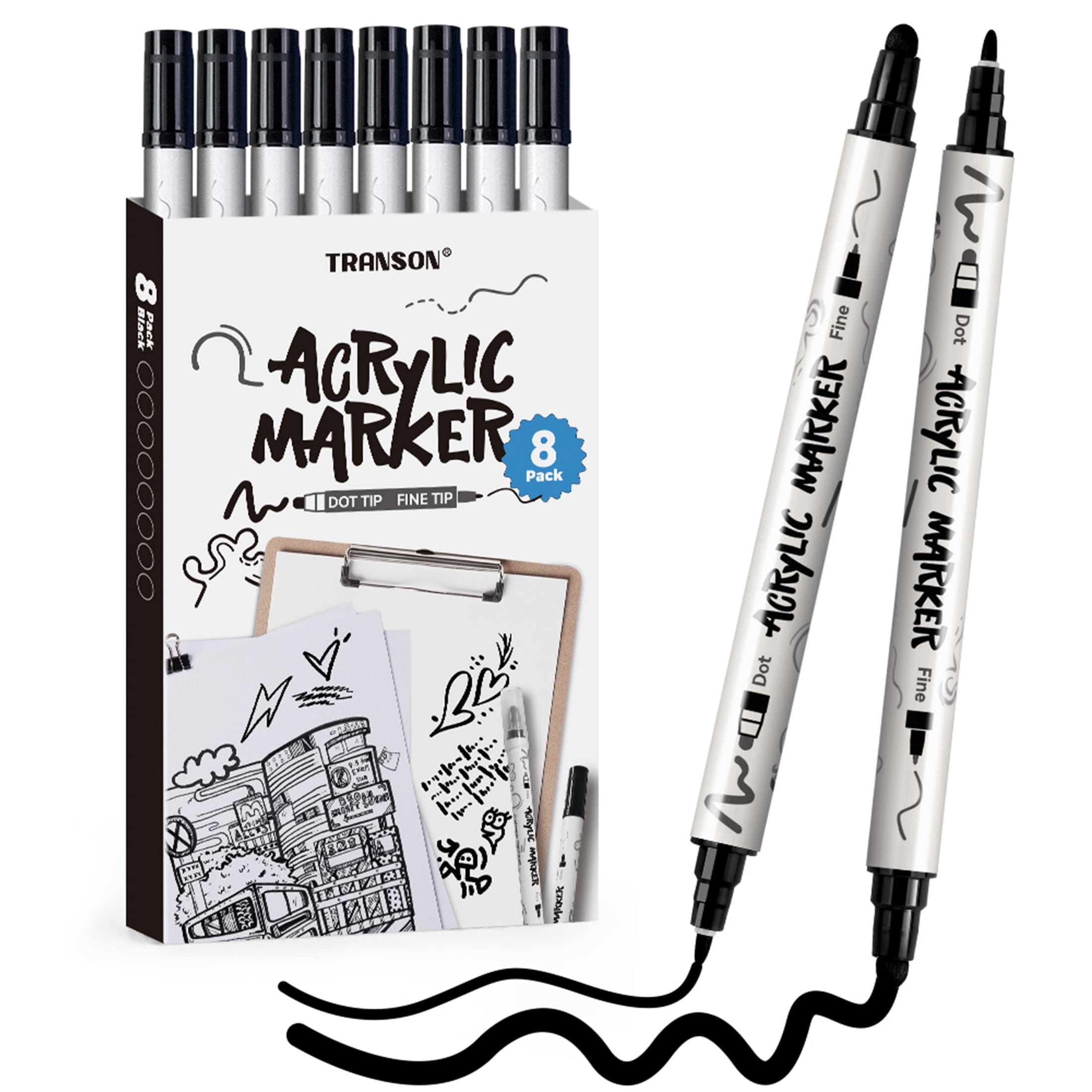 LQCrafK 8 Pack Black Bold and Fine Dual-tip Acrylic Paint Pen for DIY ...