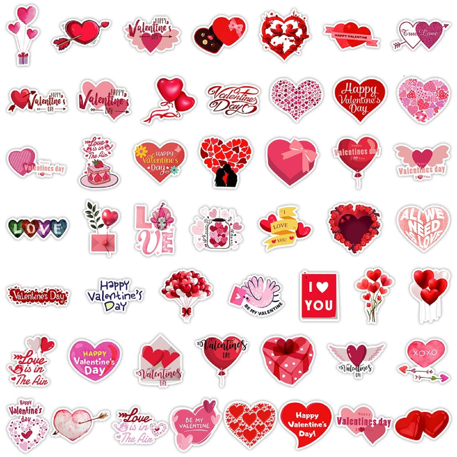 LQPWZU 50Pcs Love Heart Sticker Cute Valentines Day Vinyl Decals for ...