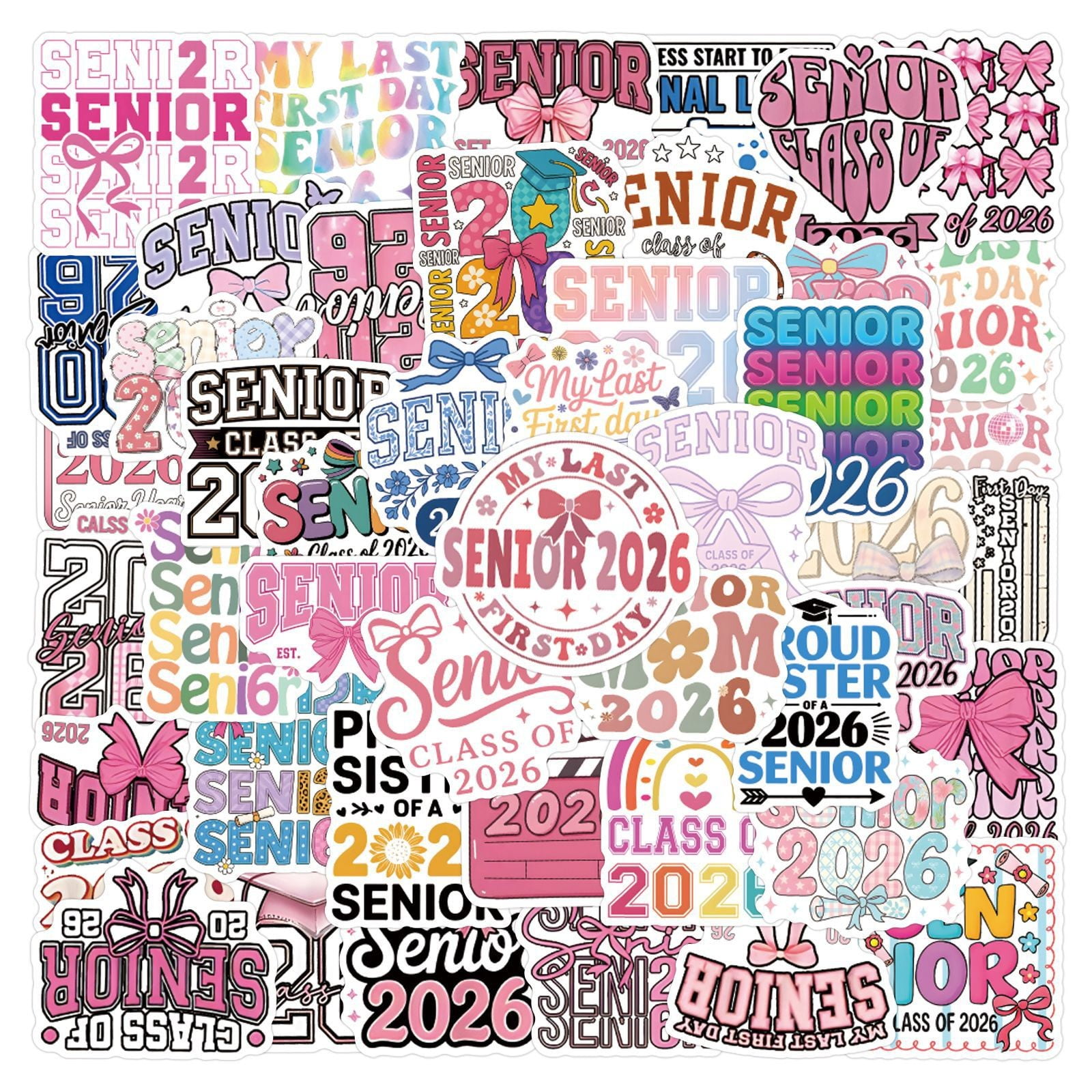 LQPWZU 50Pcs Senior 2026 Stickers, Preppy 2026 Bows 2026 Stickers, Cute ...