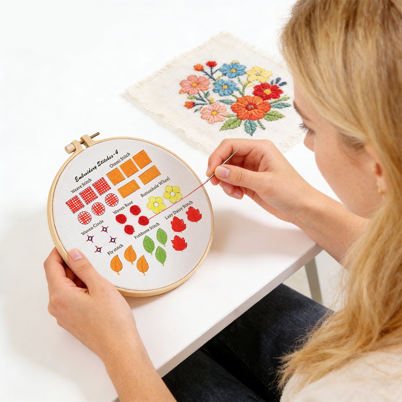 LQPWZU Beginners Embroidery Practice kit 4 Sets to Learn 33 Different ...