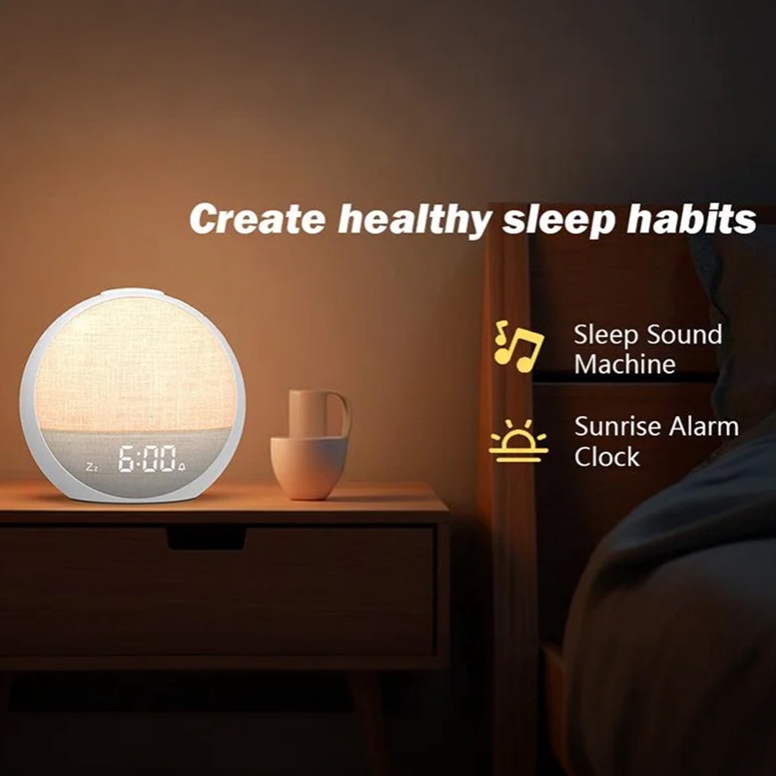 LQPWZU Sunrise Alarm Clock White Noise Machine: Natural Wake Up Light ...