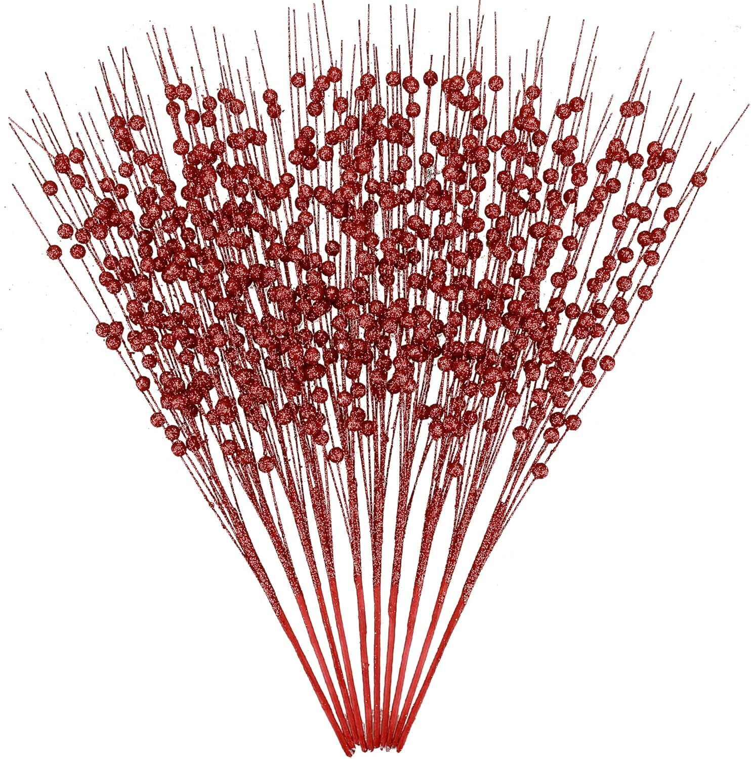 LQQBOX 10 Red Artificial Glitter Berry Stems 19.7" Fake Christmas Picks ...