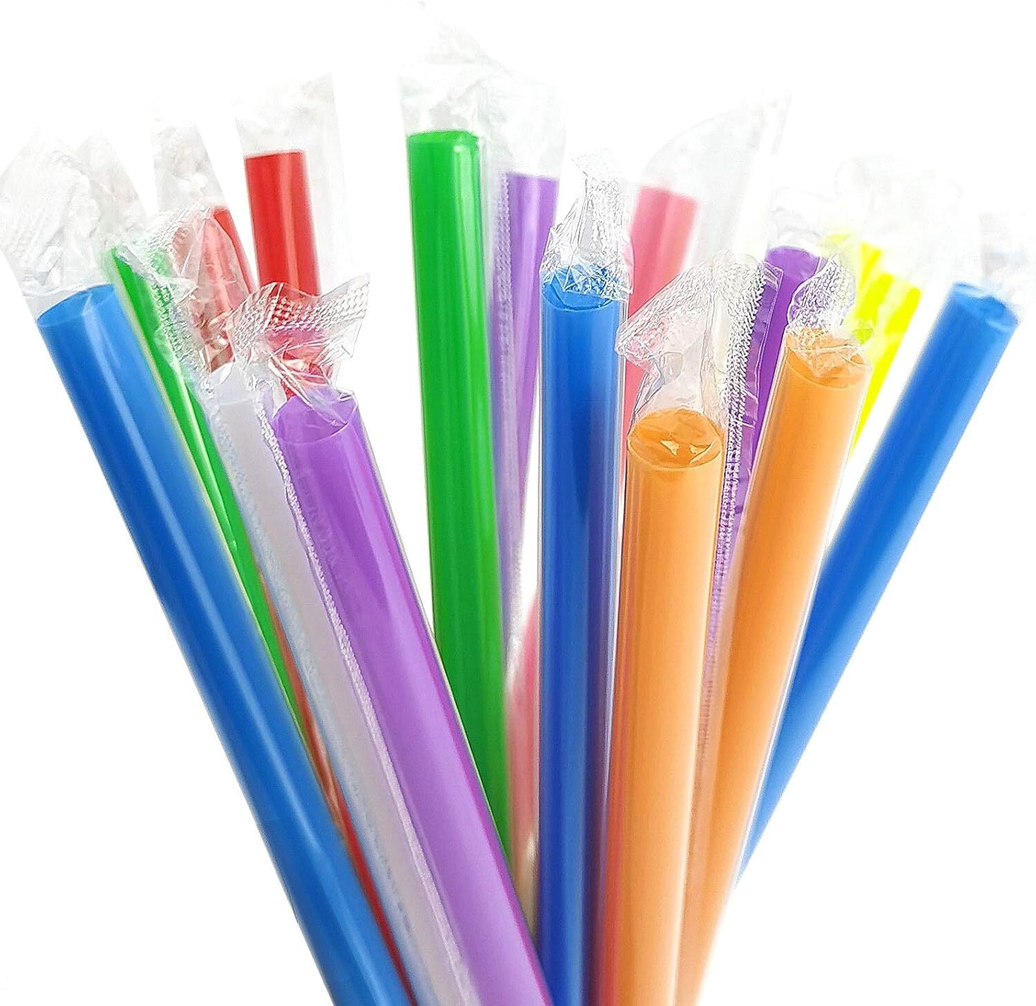 LQQBOX 100 PCS Individually Packaged Colorful Jumbo Smoothie Straws ...