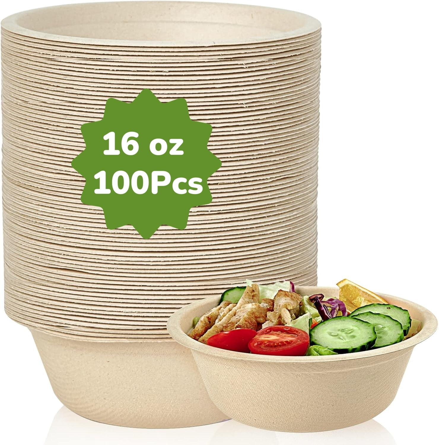 LQQBOX 100 Pcs 16 OZ Paper Bowls, Disposable Compostable Bowls Bulk ...