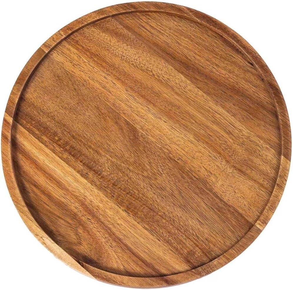 LQQBOX 11.8 Inch Round Wooden Decorative Serving Tray for Coffee Table ...