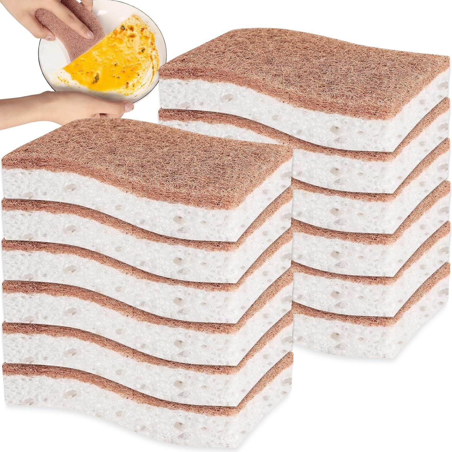 LQQBOX 12 Pack Biodegradable Natural Kitchen Sponge - Compostable ...