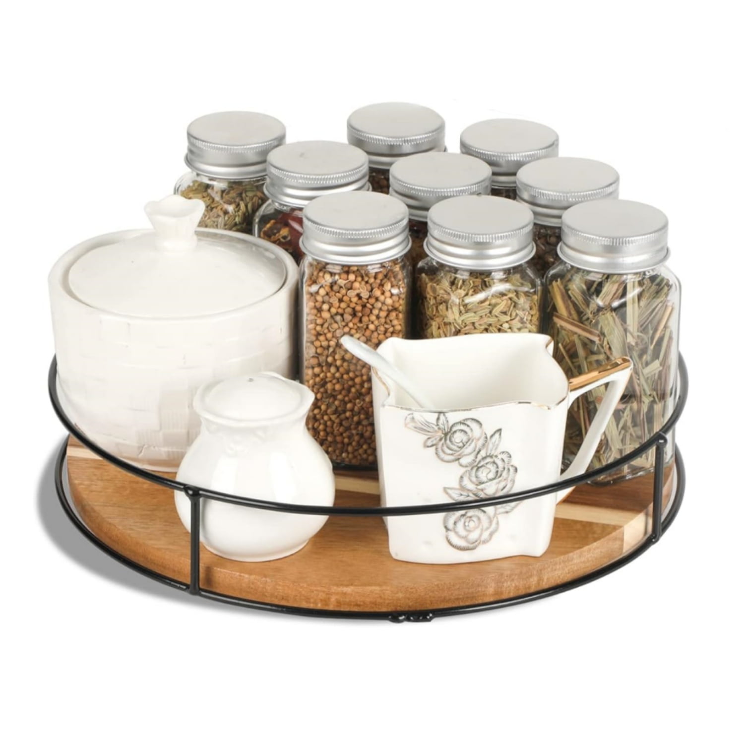 LQQBOX 12" Wood Lazy Susan Turntable with Metal Frame - Brown Lazy ...