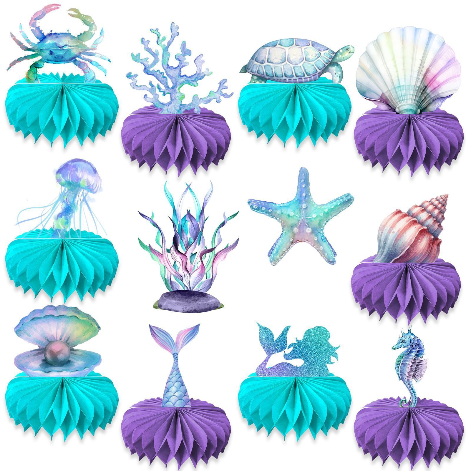 LQQBOX 12Pcs Mermaid Party Supplies Mermaid Birthday Honeycomb ...