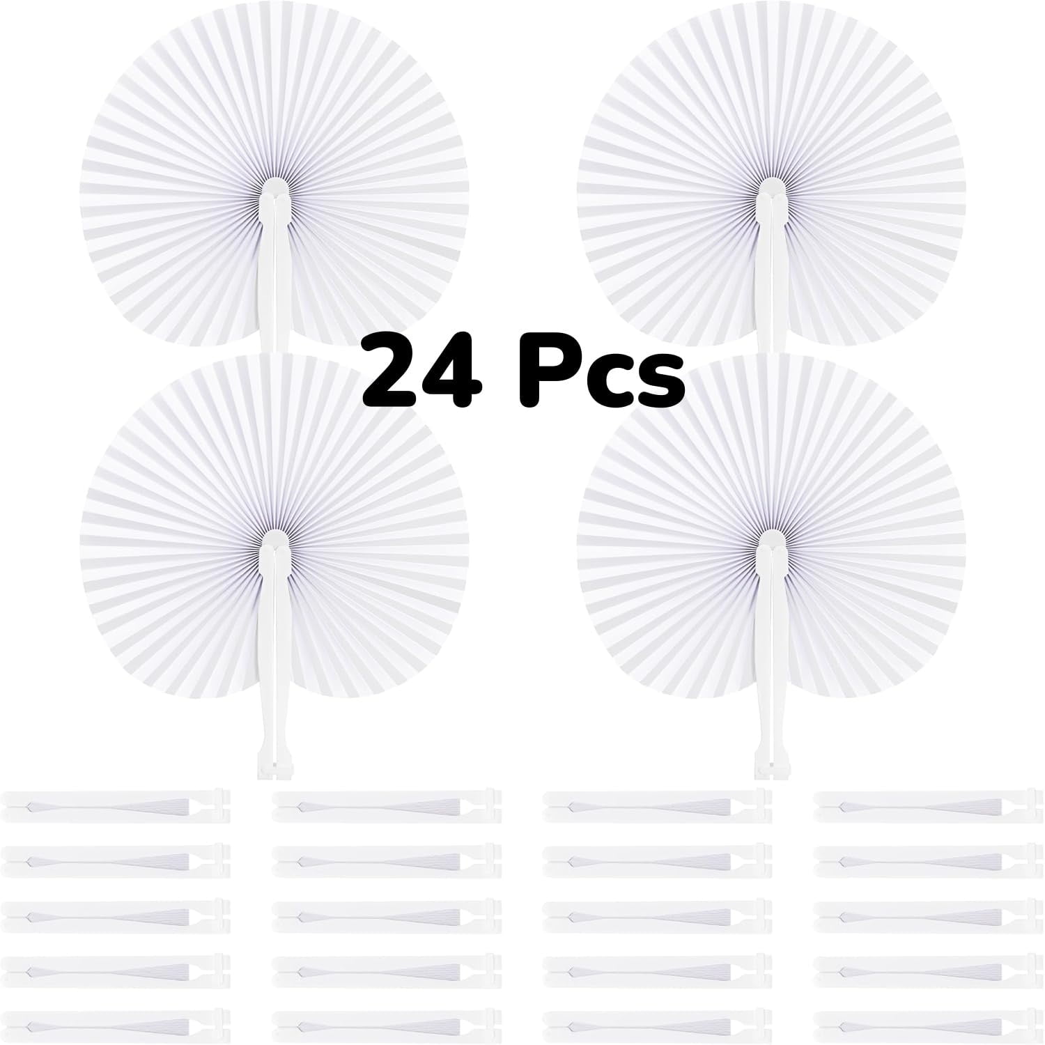 LQQBOX 24 Pcs Decorative Paper Folding Hand Fans Handheld,White Round ...