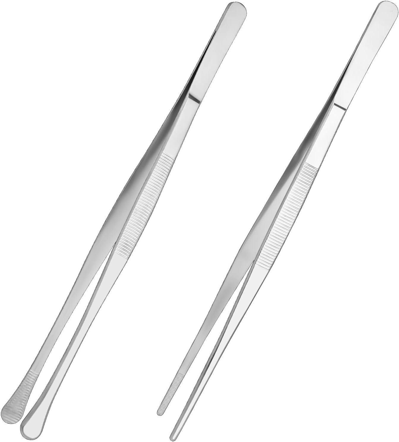 LQQBOX 2Pcs 11.81 Inch Fine Kitchen Tweezers Stainless Steel Cooking ...