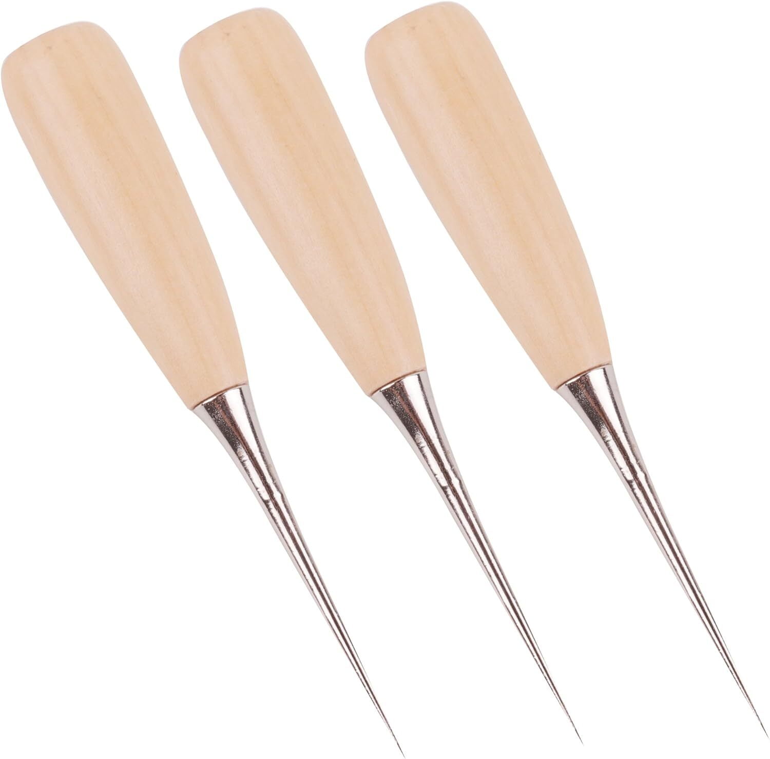 LQQBOX 3 Pieces Wooden Handle Leather Drillable Stitching Sewing Awl ...