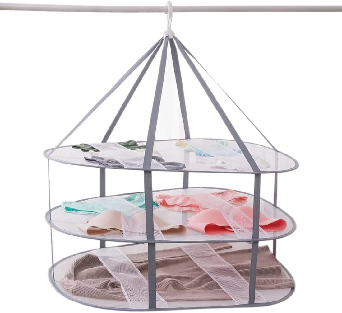 LQQBOX 3-Tier Folding Mesh Clothes Hanging Dryer, Sweater Drying Rack ...