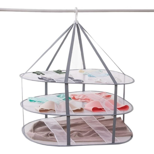 LQQBOX 3-Tier Folding Mesh Clothes Hanging Dryer, Sweater Drying Rack ...
