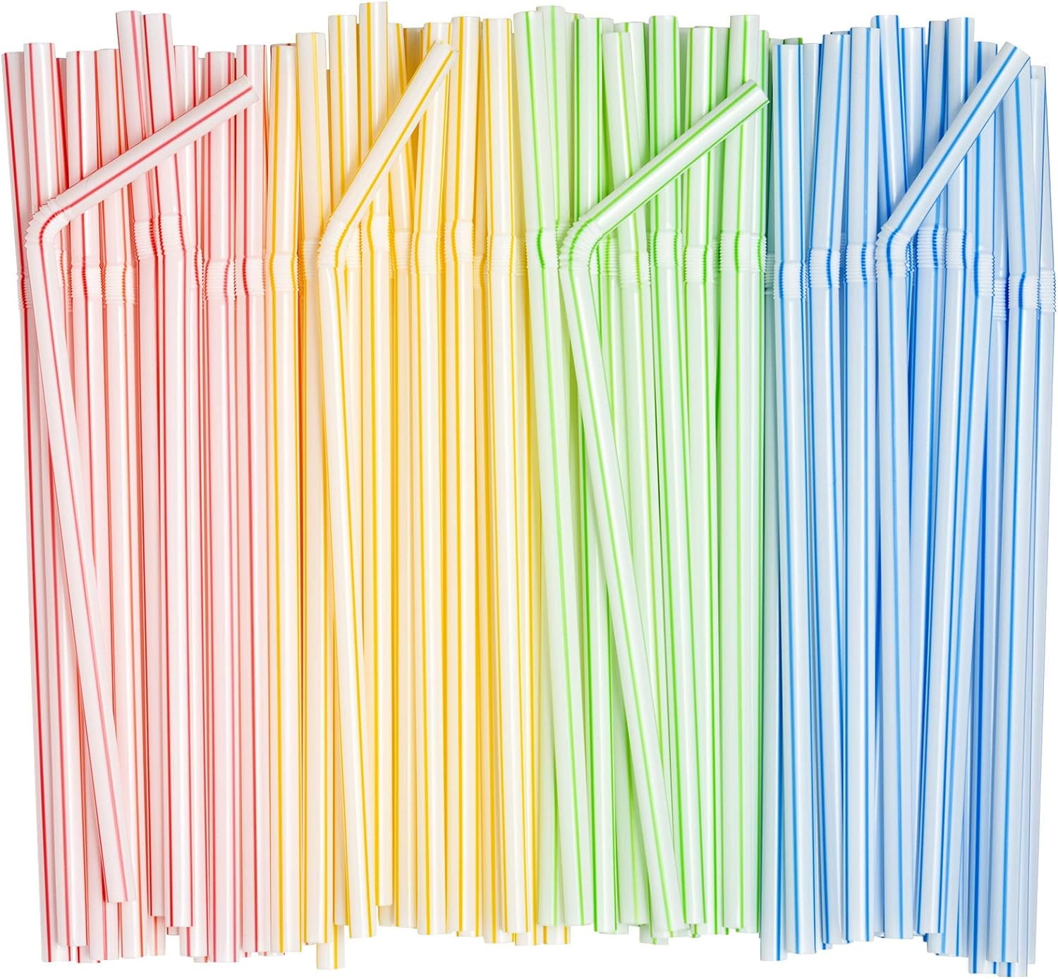 LQQBOX 300 PCS Disposable Plastic Drinking Straws, Striped Flexible ...