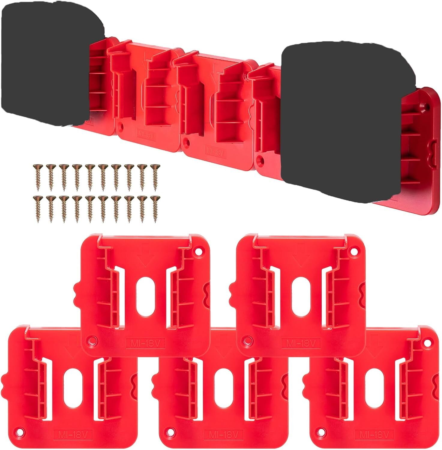 LQQBOX 5 Pack Battery Holder for Milwaukee 18V Battery Mounts Dock ...