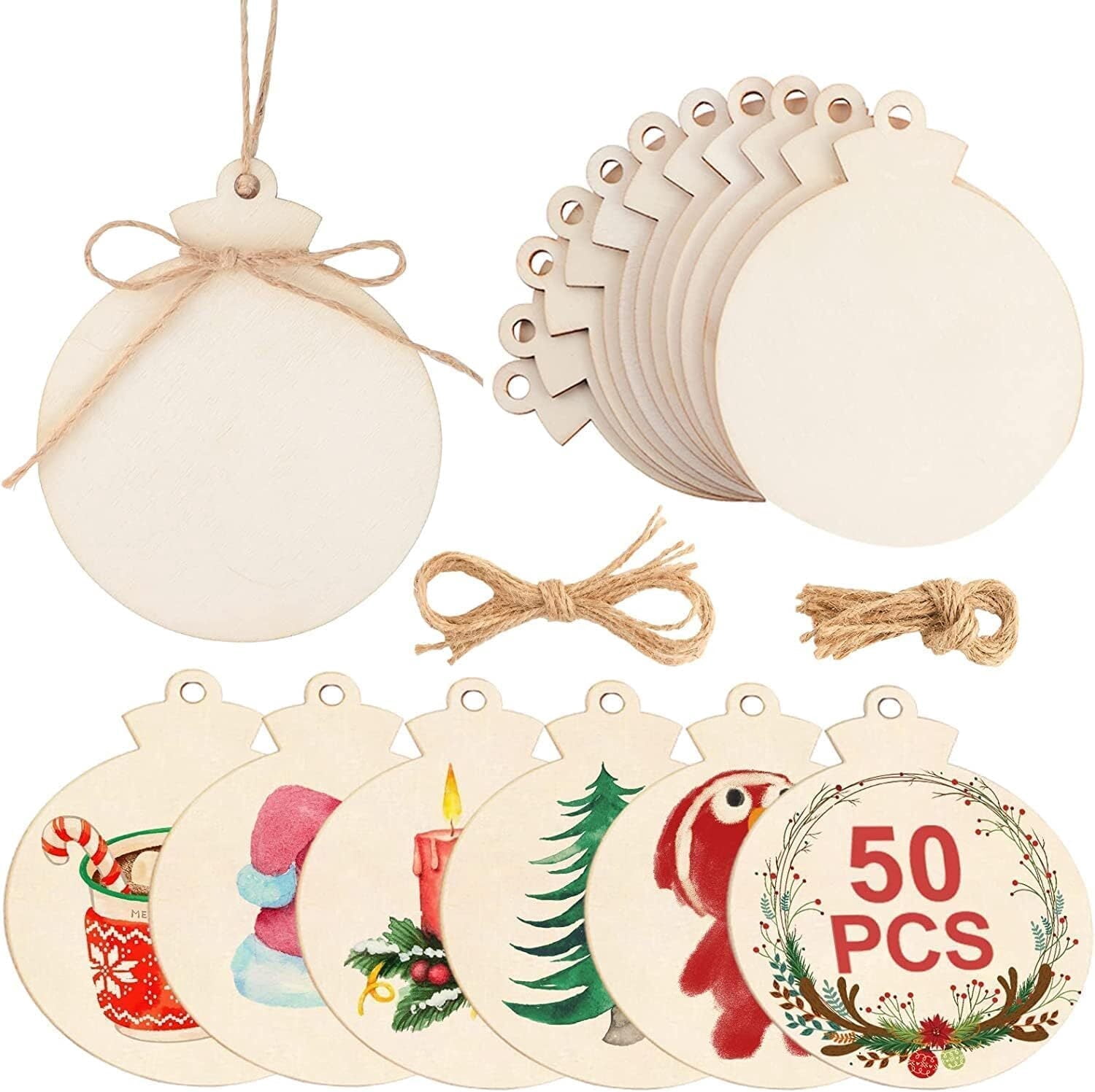 LQQBOX 50 Pcs Round Christmas Wooden Ornaments for Crafts, 4 ...